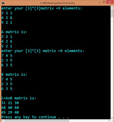 matrix multiplication using 2d array ~ varsity archive