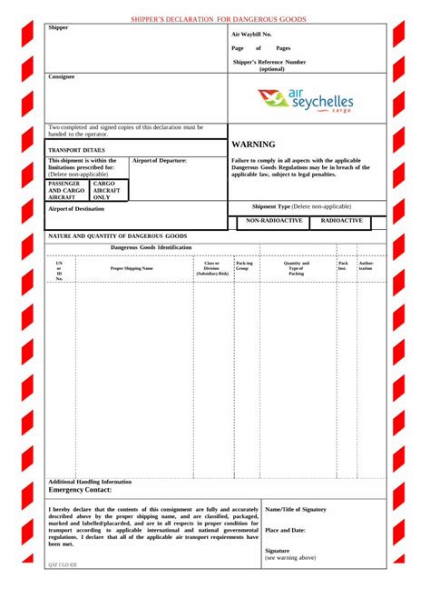 PDF Shippers Declaration For Dangerous Goods Air Seychelles A