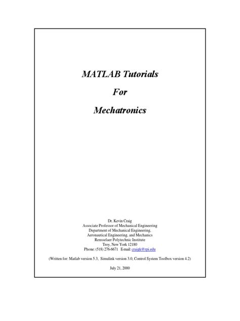 matlab tutorial pdf matlab matrix mathematics