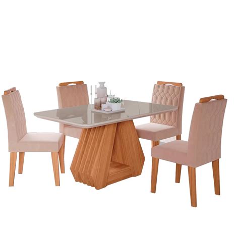 Conjunto Sala De Jantar Retangular Lugares Mesa Tampo De Vidro Cm
