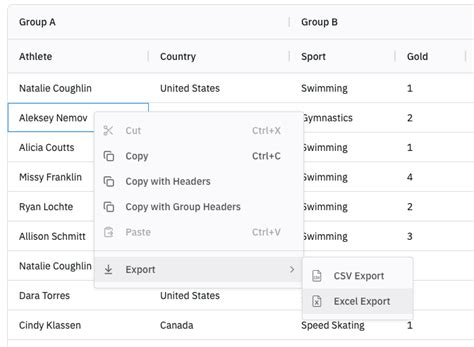 React Grid Excel Export AG Grid