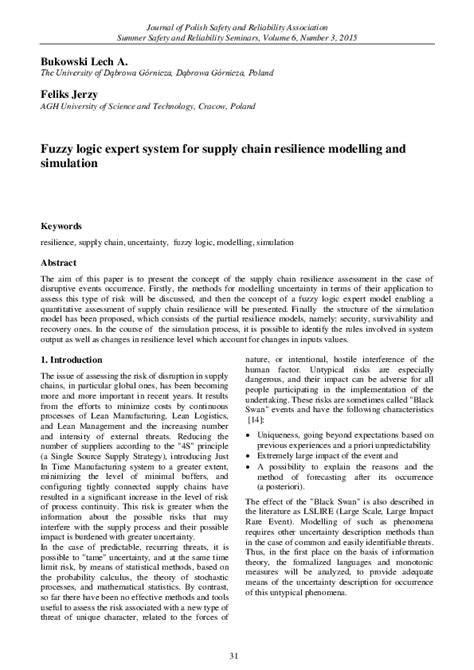 pdf fuzzy logic expert system for supply chain resilience modelling and simulation jerzy