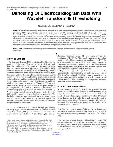 pdf denoising of electrocardiogram data with wavelet transform and thresholding