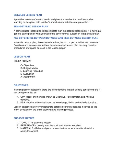 Lesson Plan Lesson Plan Detailed Lesson Plan It Provides Mastery