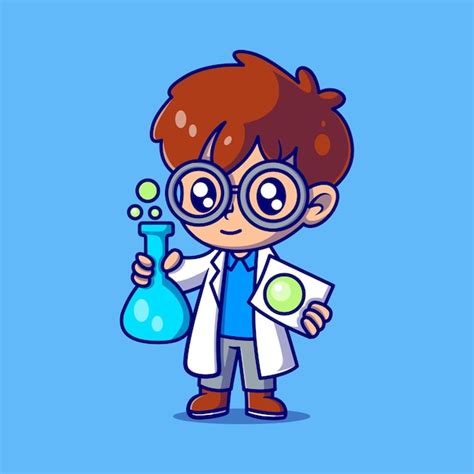 Un niño científico lindo sosteniendo un tubo y una nota ilustración de