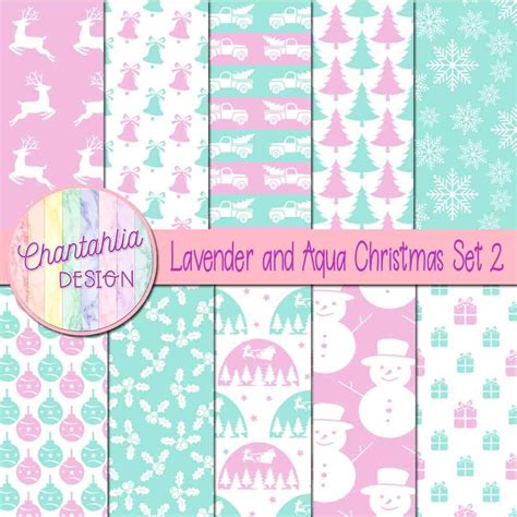 Lavender And Aqua Christmas Digital Papers Set 2