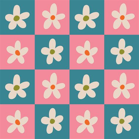 Aesthetic Contemporary Printable Retro Groovy Flowers Seamless Pattern