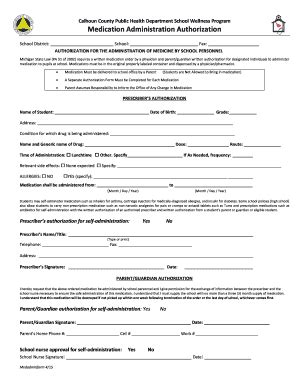Fillable Online Marshall K12 Mi Medication Authorization Form