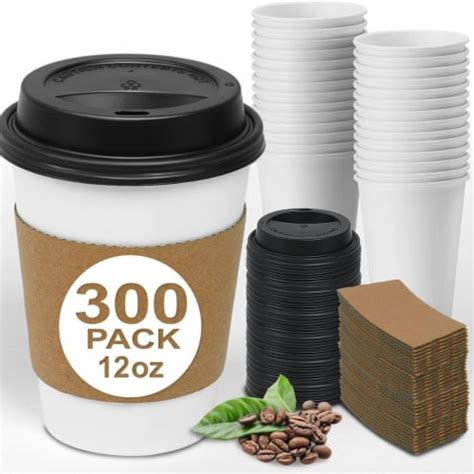 300 Pack 12 Oz Disposable Thickened Paper Coffee Cups With Lids And