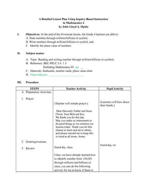 Dlp Opido Math Inquiry Approach A Detailed Lesson Plan Using Inquiry