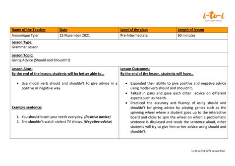 SOLUTION Tefl Assignment 2 Lesson Plan Grammar Pdf 2 Studypool