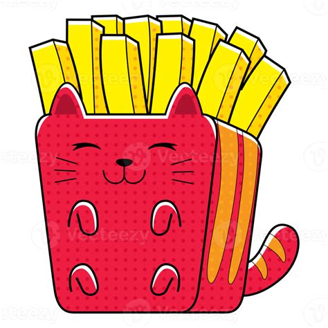 söt katt franska frites tecknad serie illustration 11017928 PNG