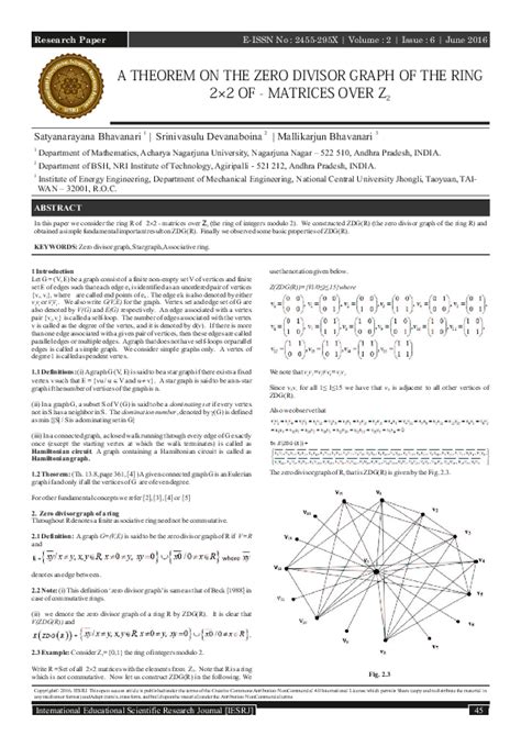pdf a theorem on the zero divisor graph of the ring 2´2 of matrices over z 2 bhavanari