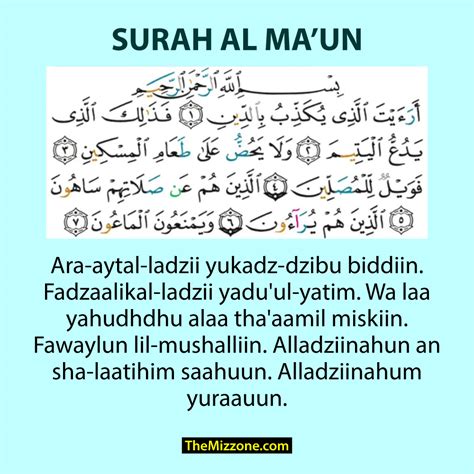 Surah Al Maun Rumi Terjemahan Dan Kelebihan The Mizzone