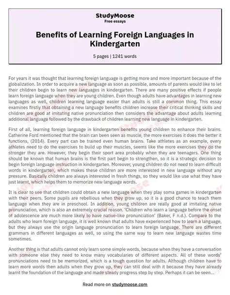 benefits of learning foreign languages in kindergarten free essay example