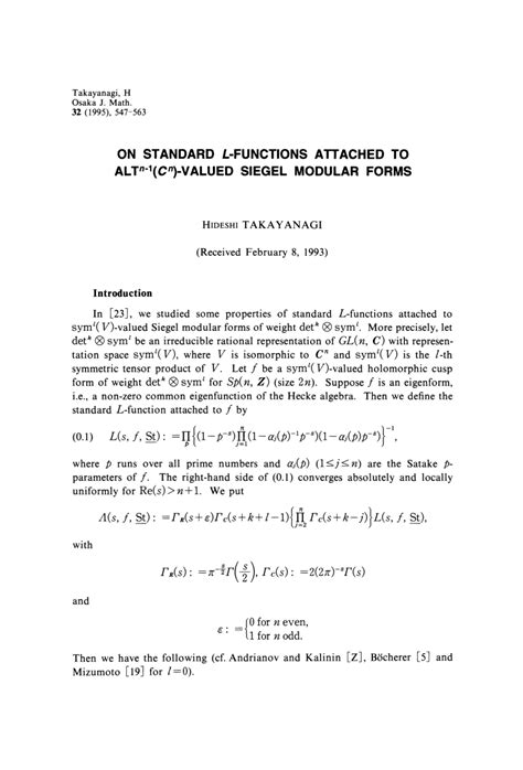 pdf on standard l functions attached to { rm alt} sp {n 1} bold c sp n valued siegel