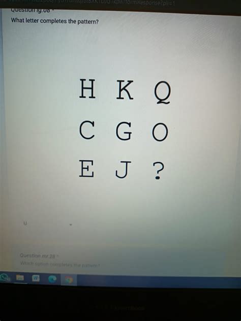 What Letter Completes The Pattern H K Q C G O E J