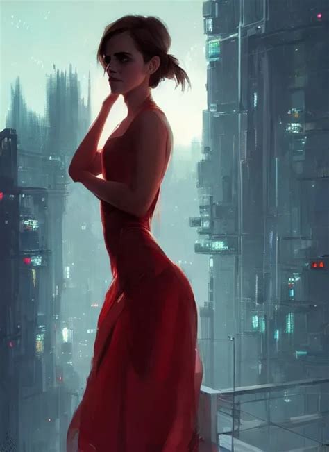 A Digital Painting Of Emma Watson Wearing A Cyberpunk Stable