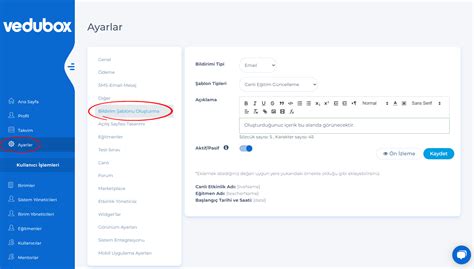Sistem Yöneticisi Bildirim Şablonu Oluşturma Ayarları