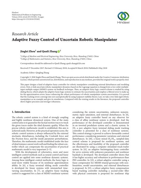 pdf adaptive fuzzy control of uncertain robotic manipulator