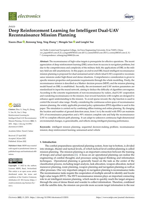 pdf deep reinforcement learning for intelligent dual uav reconnaissance mission planning