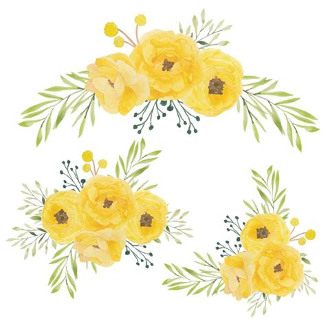 conjunto de buquê de flores em aquarela de rosa amarela 1219817 Vetor