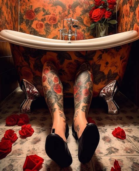 Premium AI Image A Woman With Tattoos On Her Legs Is Laying In Front