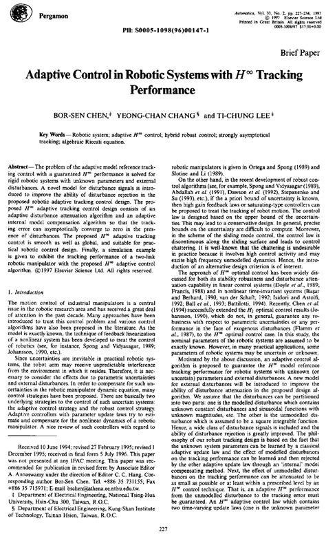 pdf adaptive control in robotic systems with h~ tracking performance
