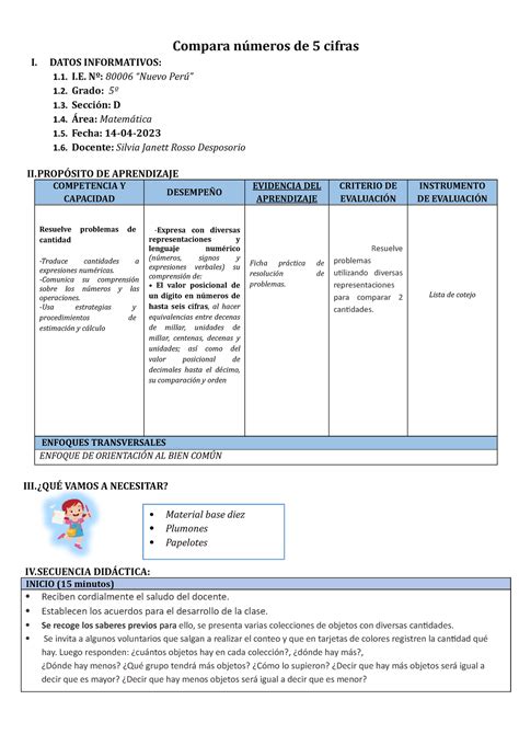 Viernes Matem T Comparamos N Meros Decena De Millar Compara