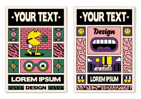 Two Colorful Posters With Cartoon Characters And Text 29288938 Vector