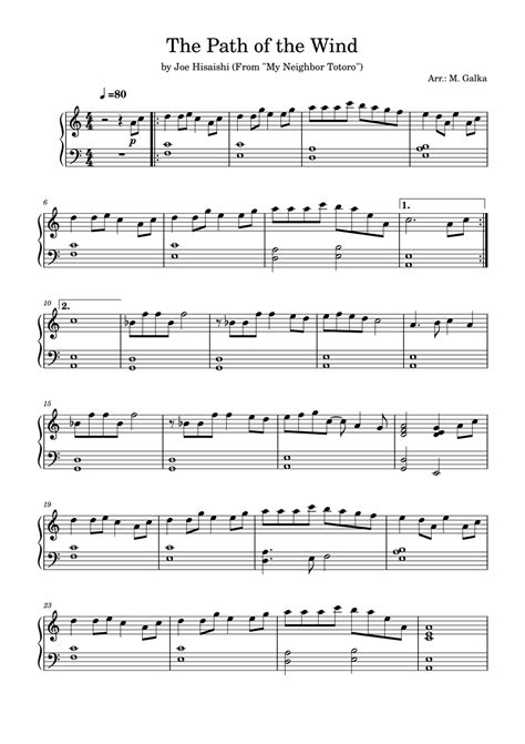Joe Hisaishi Path Of The Wind My Neighbor Totoro By M Galka Sheet