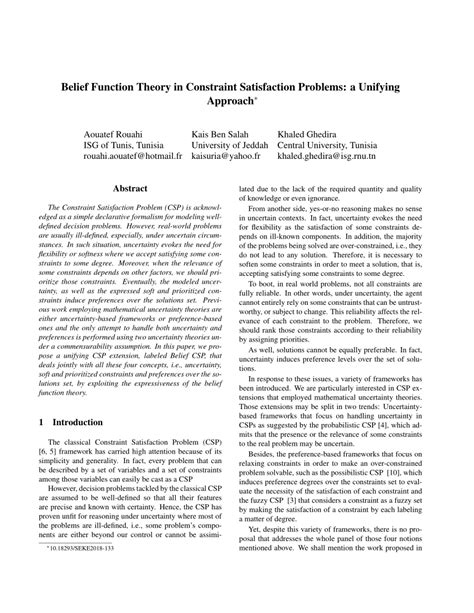 pdf belief function theory in constraint satisfaction problems a unifying approach