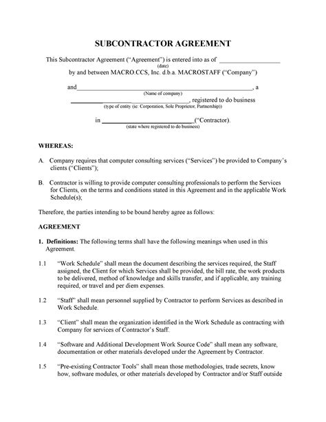 Free Subcontractor Agreement Templates Samples