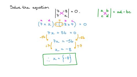 question video evaluating a 2 × 2 determinant to solve a linear equation nagwa