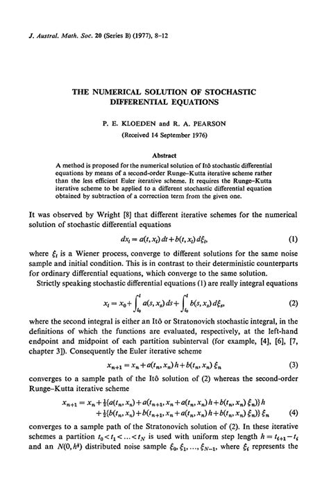 pdf the numerical solution of stochastic differential equations