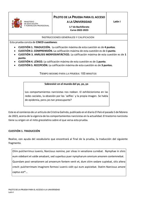 Prueba Piloto Ebau Latin PILOTO DE LA PRUEBA PARA EL ACCESO A LA