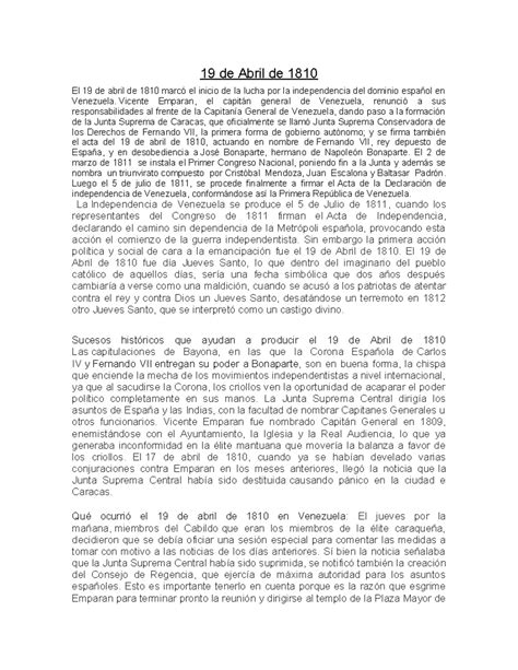 19 De Abril Estudio 19 De Abril De 1810 El 19 De Abril De 1810