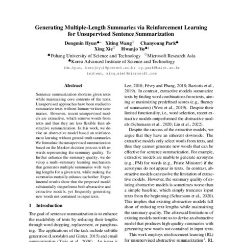 generating multiple length summaries via reinforcement learning for unsupervised sentence