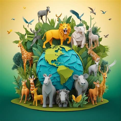 Día Mundial de la Vida Silvestre grupo de animales de pie alrededor de