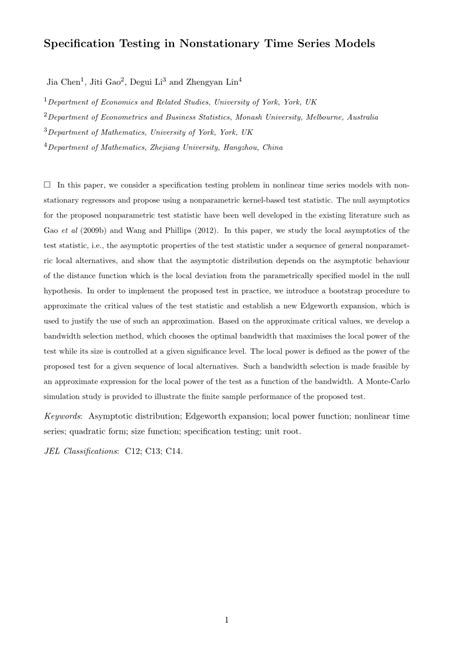 pdf nonparametric specification testing in nonlinear and nonstationary time series models