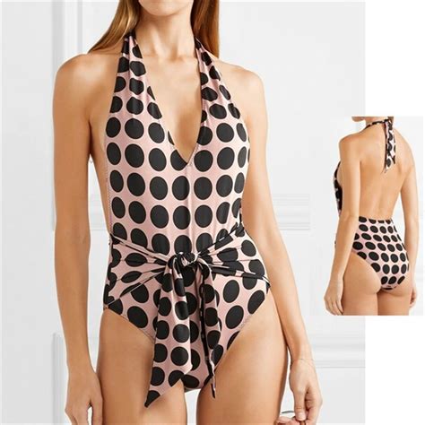 One Piece Swimsuit Polka Dot Print Women Swimwear Backless Halter