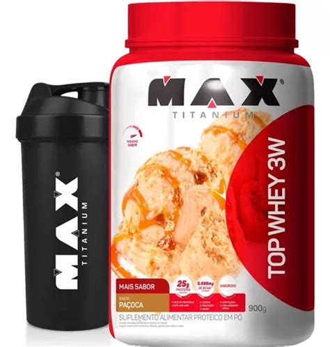 Suplemento en polvo Max Titanium Top Whey 3W sabor paçoca en pote de