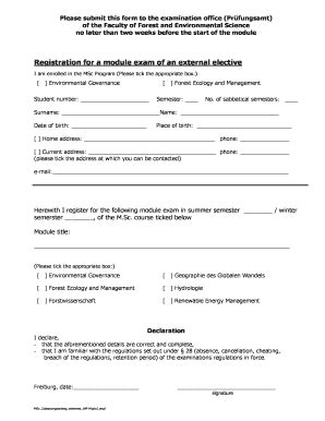 Fillable Online Unr Uni Freiburg Registration For A Module Exam Of An