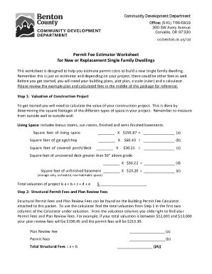 Fillable Online Permit Fee Estimator Worksheet Benton County Oregon