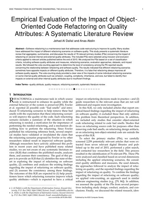 pdf empirical evaluation of the impact of object oriented code refactoring on quality