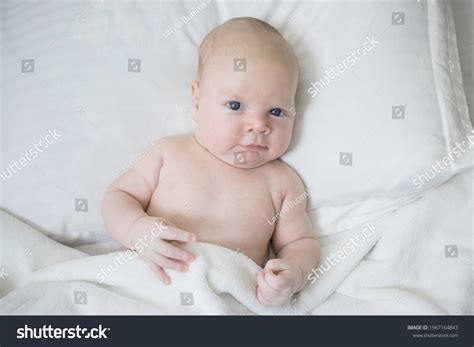 Naked Newborn Baby Positive Funny Expression Stock Photo 1967164843