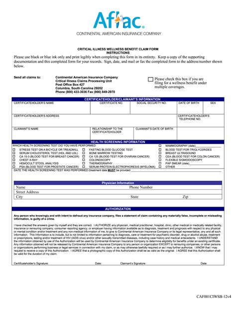 Aflac Critical Illness Wellness Benefit Claim Form 2012 2021 Fill And