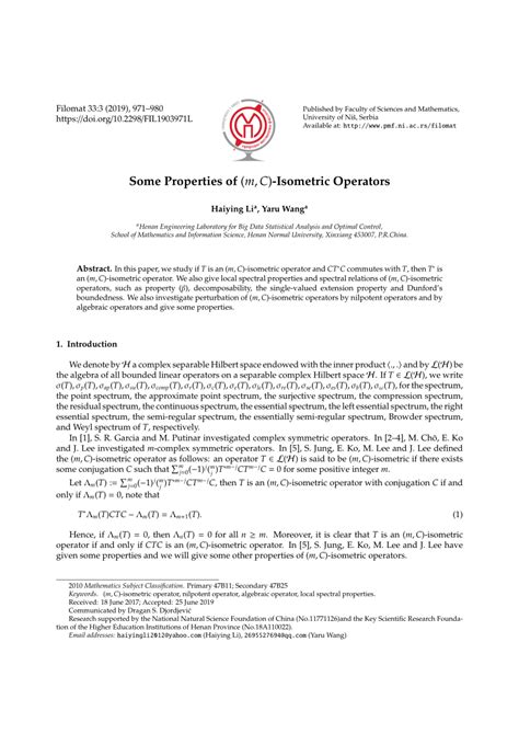pdf some properties of m c isometric operators