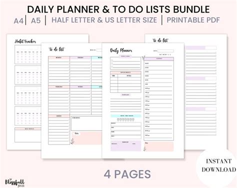 Daily Planner Printable To Do Lists Habit Tracker Weekly Planner