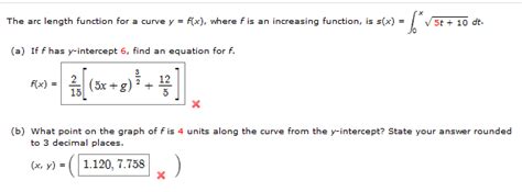 solved the arc length function for a curve y f x where